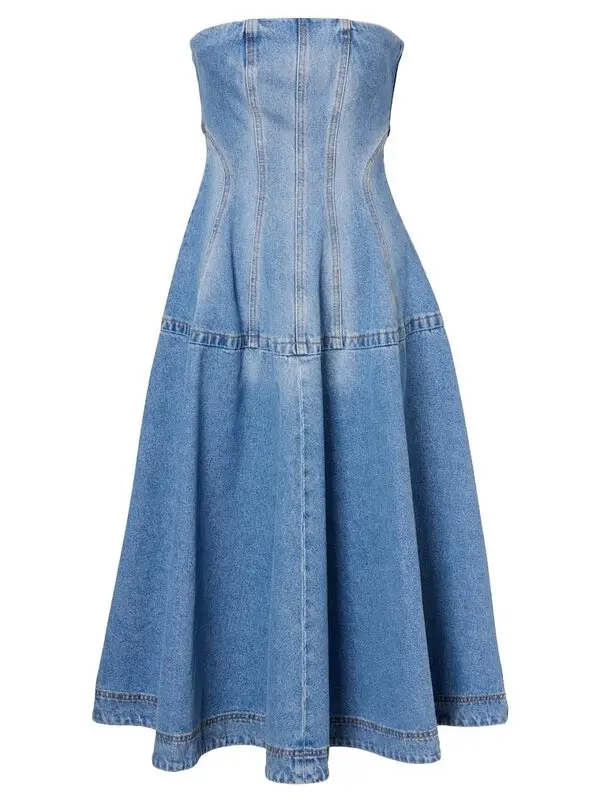 Magda Butrym Flared Denim Midi Dress - Blue
