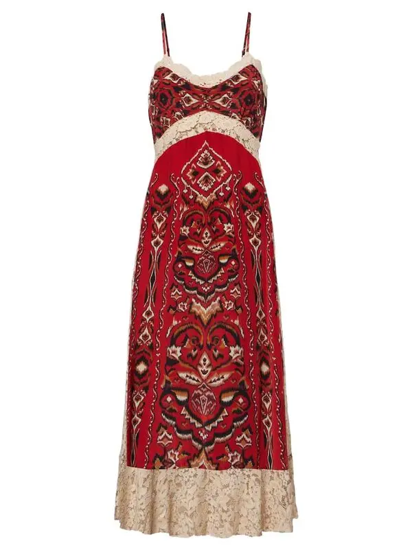 Farm Rio Ainika Pineapple Ikat Lace-trimmed Midi Dress - Red