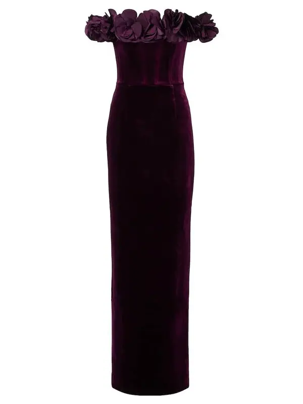 Rebecca Vallance Charles Off-shoulder Velvet Gown - Purple