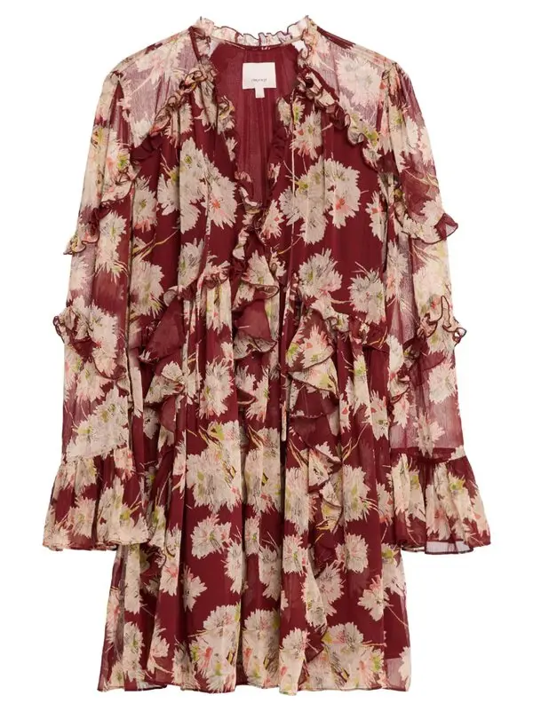 Cinq À Sept Mae Long-sleeve Bouquet Albani Mini Dress - Wineberry