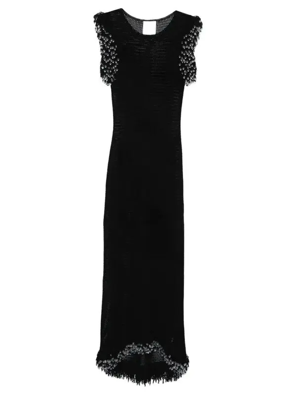 Paris Georgia Beaded Fringed Midi Dress - Black