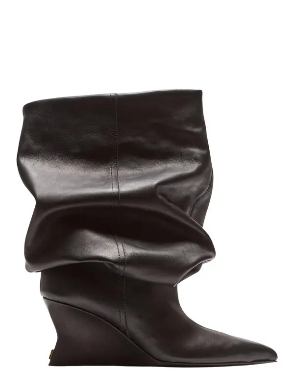 Balmain Leather Wedge Ankle Boots - Black