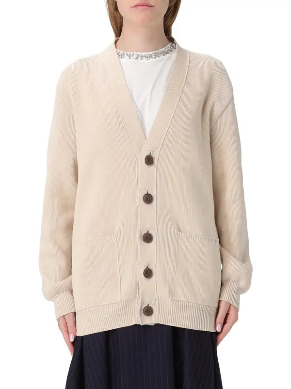 GOLDEN GOOSE Ribbed Cardigan With Front Pockets And Button Detail - Beige