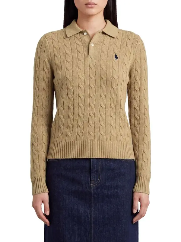 Polo Ralph Lauren Slim Fit Knit Polo In Wool And Cashmere Blend - Beige