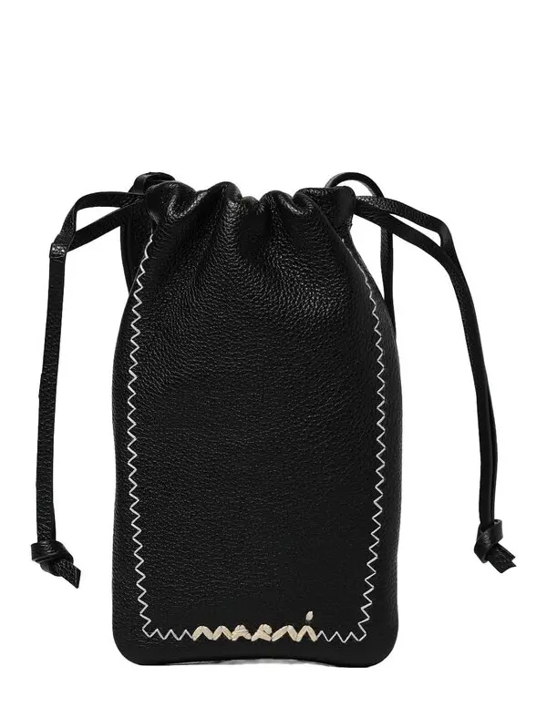 Marni Leather Pouch With Drawstring - Black