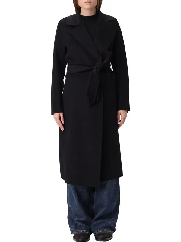 Max Mara Tie Detailed Coat - Black