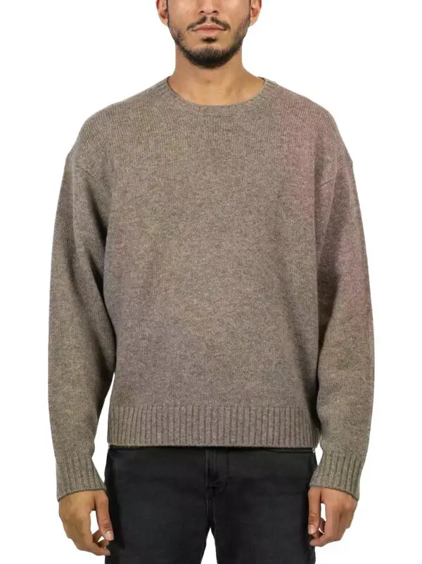 FRAME Ribbed Knit Crewneck Sweater - Brown