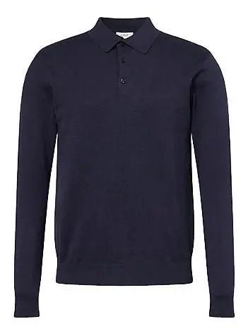 ARNE Regular-fit Long-sleeves Cotton-knit Polo Shirt - Navy