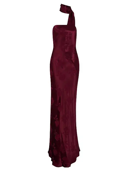 OMNES Myla Floral-jacquard Woven Maxi Dress - Deep Wine