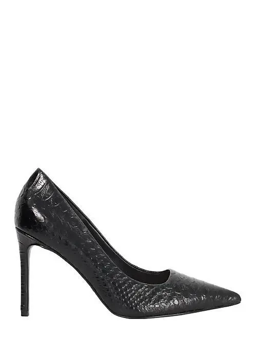 DUNE Assured Leather Heeled Courts - Black Rept Print Leather