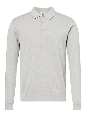 ARNE Regular-fit Long-sleeves Cotton-knit Polo Shirt - Marl Grey