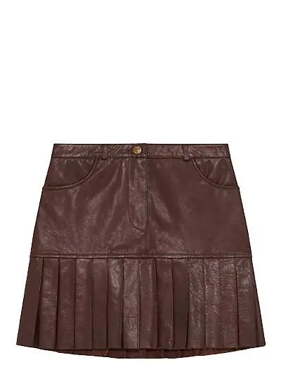 The Kooples Pleated-hem High-rise Leather Mini Skirt - Ebene