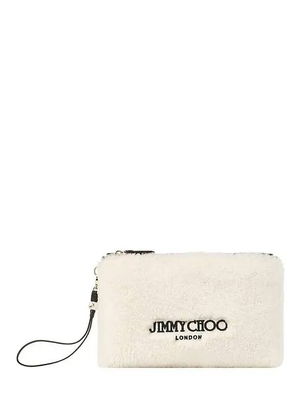 JIMMY CHOO Shearling And Leather Pouch With Branding - Natural/black