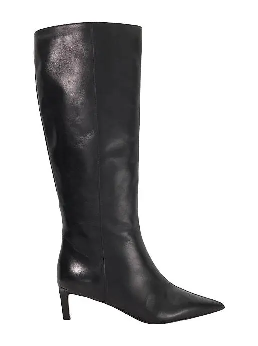 DUNE Leather Knee-high Kitten Heel Boots - Black Leather