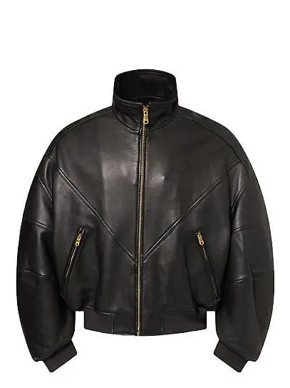 WILLY CHAVARRIA Ruff Rider High-neck Leather Jacket - Black
