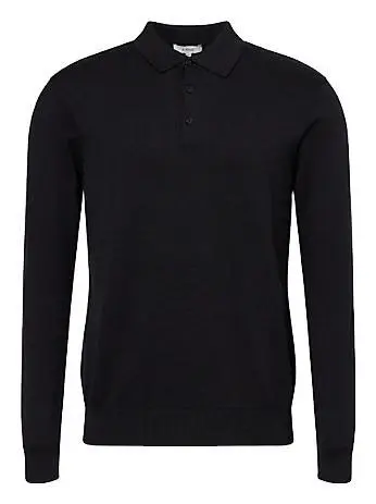 ARNE Regular-fit Long-sleeves Cotton-knit Polo Shirt - Black