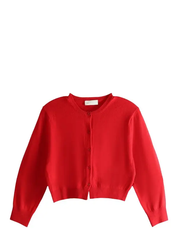 AMOMENTO Round Neck Cropped Cardigan - Red