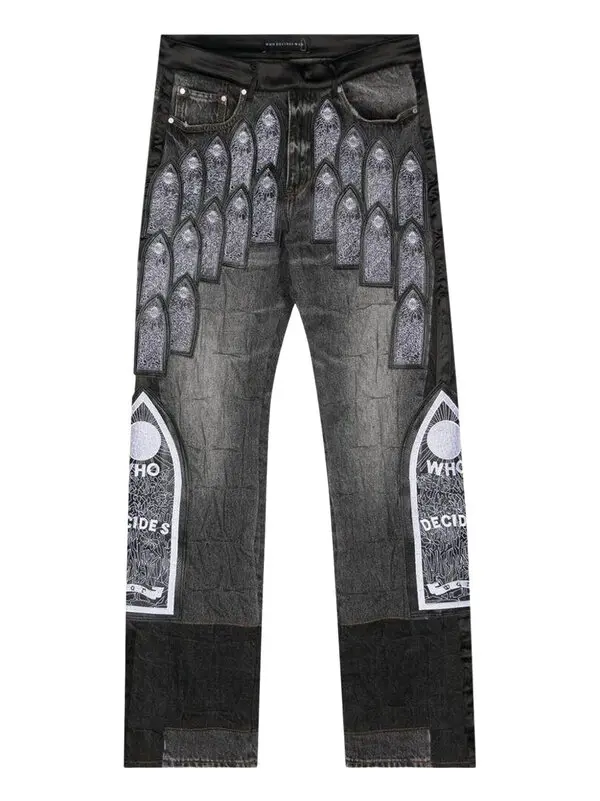 WHO DECIDES WAR BY EV BRAVADO Patched Arch Embroidered Pant - Grey