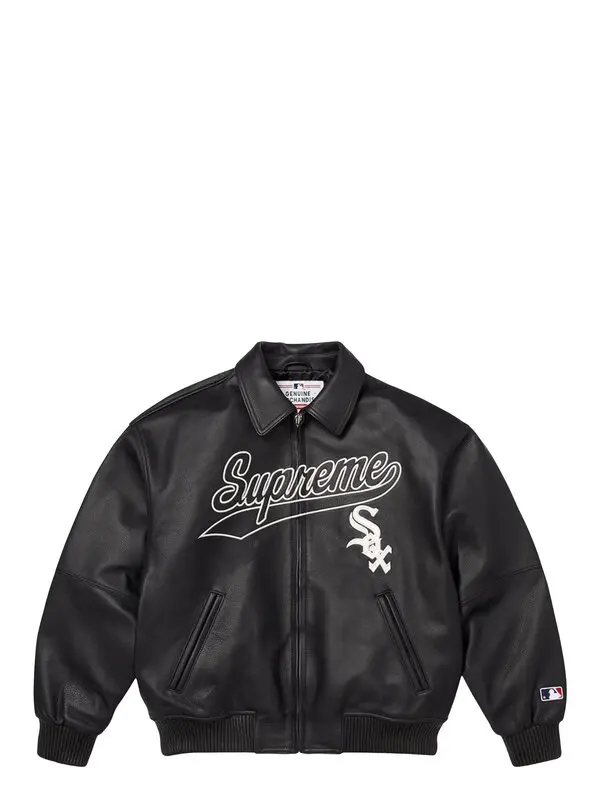 Supreme X Chicago White Sox Leather Varsity Jacket - Black