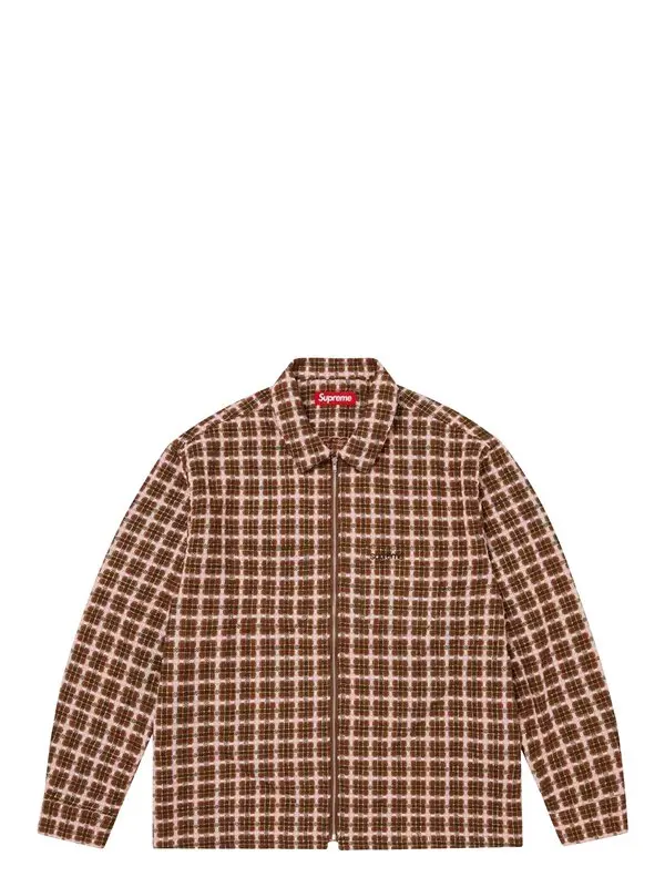 Supreme Metallic Plaid Zip Up Shirt - Brown