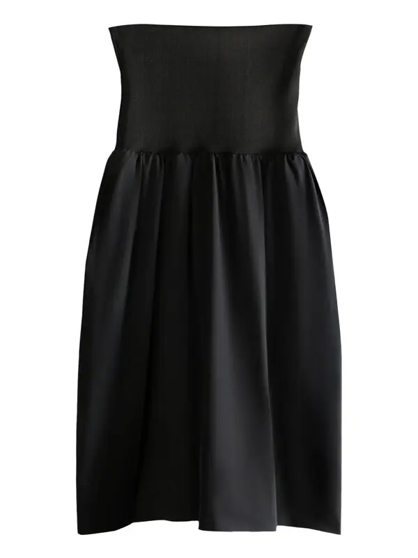 AMOMENTO Taffeta Shirring Flare Skirt - Black