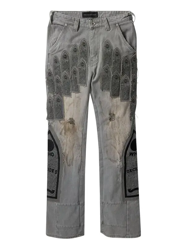 WHO DECIDES WAR BY EV BRAVADO Patched Arch Embroidered Pant - Grey