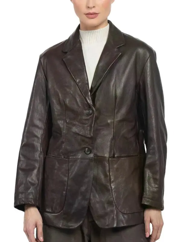 GIORGIO BRATO X Jade Button Leather Jacket - Brown