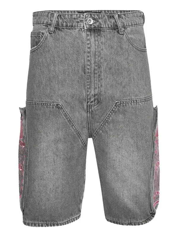 WHO DECIDES WAR Side Embroidery Mid-length Shorts - Grey