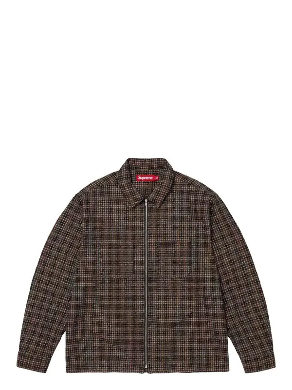 Supreme Metallic Plaid Zip Up Shirt - Black