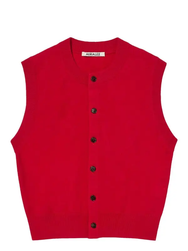 Auralee High Twist Wool Knit Vest Top - Red