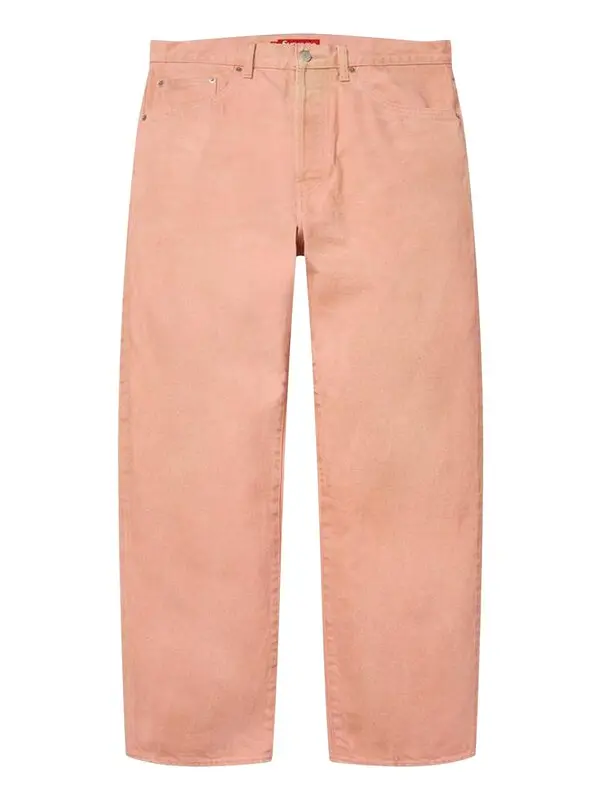 Supreme Distressed Loose Fit Selvedge Jeans - Pink