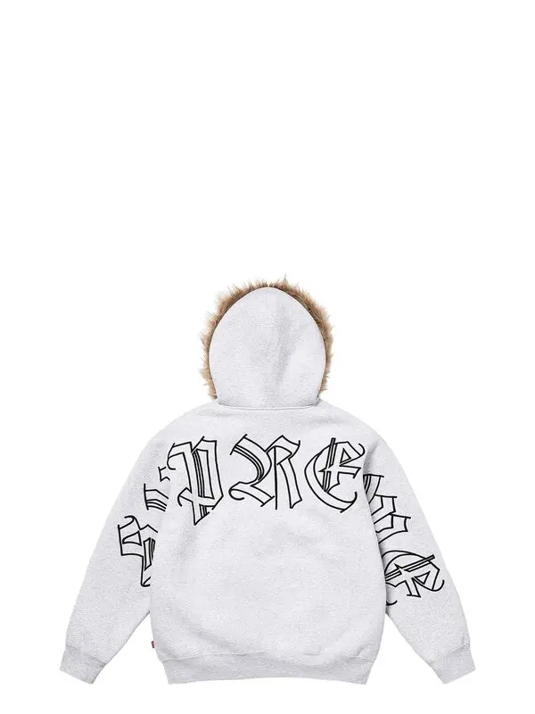 Supreme Faux Fur Zip Up Hooded Sweatshirt - Grey