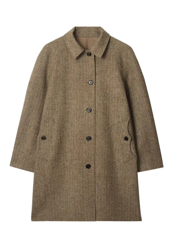 Burberry Chevington Herringbone Wool Car Coat - Clay Brown