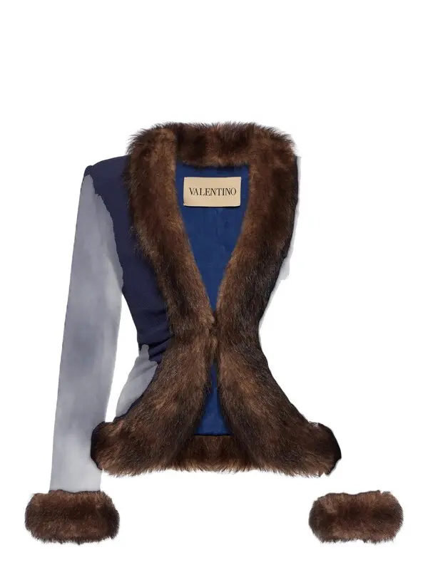 Valentino Garavani Shearling Trimmed Wool Jacket - Blue