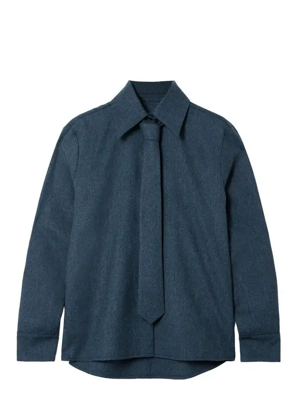 KALLMEYER Billie Tie-detailed Wool-twill Shirt - Blue