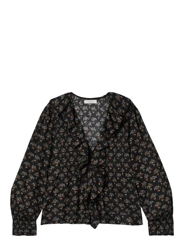 DÔEN Hardy Ruffled Pintucked Floral-print Blouse - Black