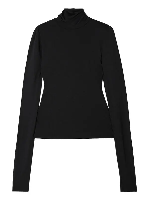 Eterne Stretch-modal Jersey Turtleneck Top - Black