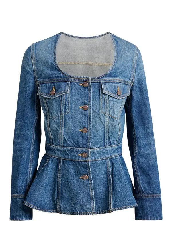 Chloé Long-sleeve Denim Peplum Top - Faded Indigo