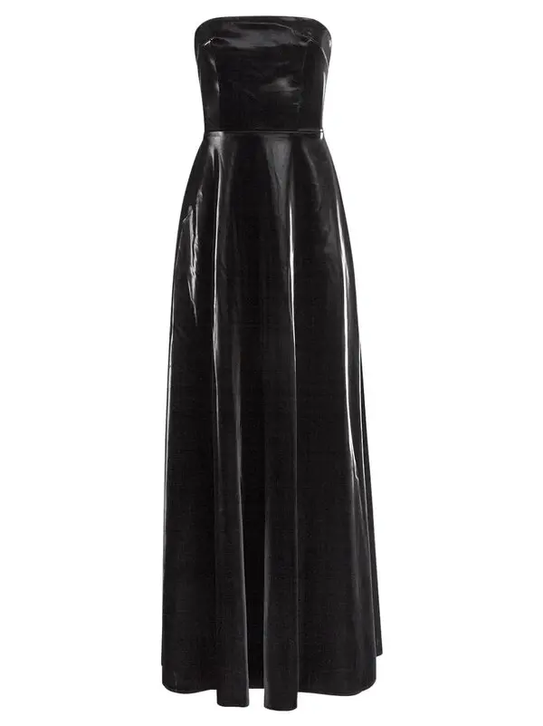 KATE BARTON Strapless A-line Patent Vinyl Gown - Black
