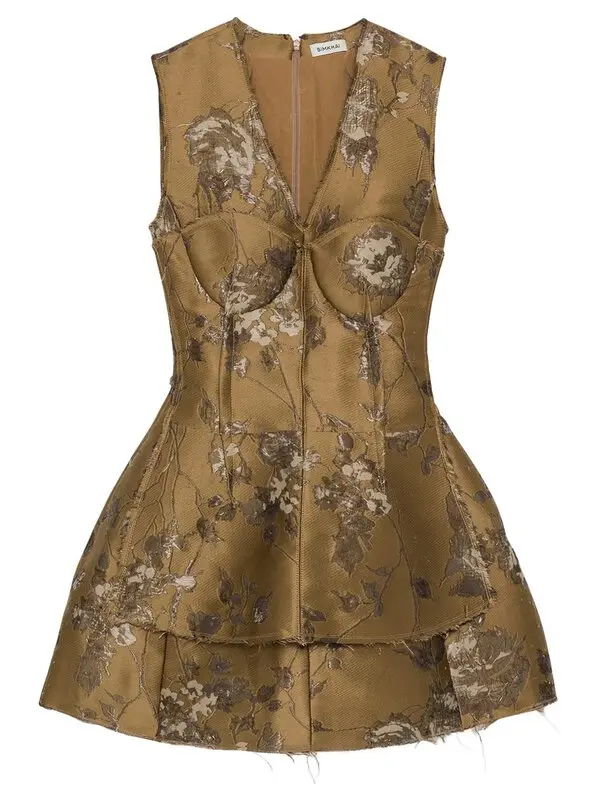 Simkhai Brynelle Floral Jacquard Mini Dress - Brown Metallic
