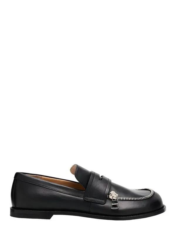 JW Anderson Biker Leather Penny Loafers - Black
