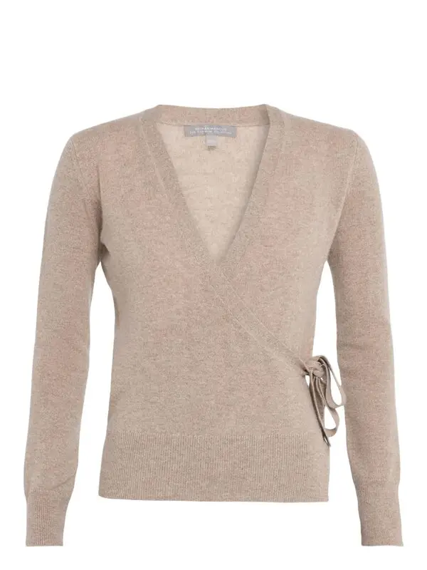 Neiman Marcus Cashmere Wrap-tie Sweater - Oatmeal