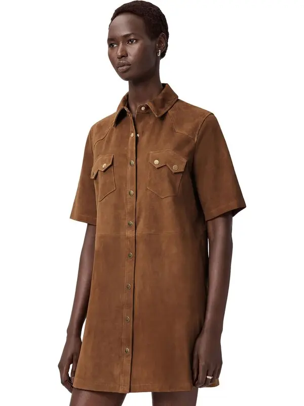 ALLSAINTS Rock Suede Mini Shirt Dress - Brown
