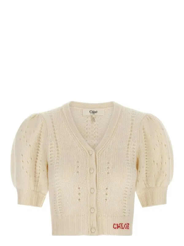 Chloé Jacquard Logo Cropped Cardigan - White