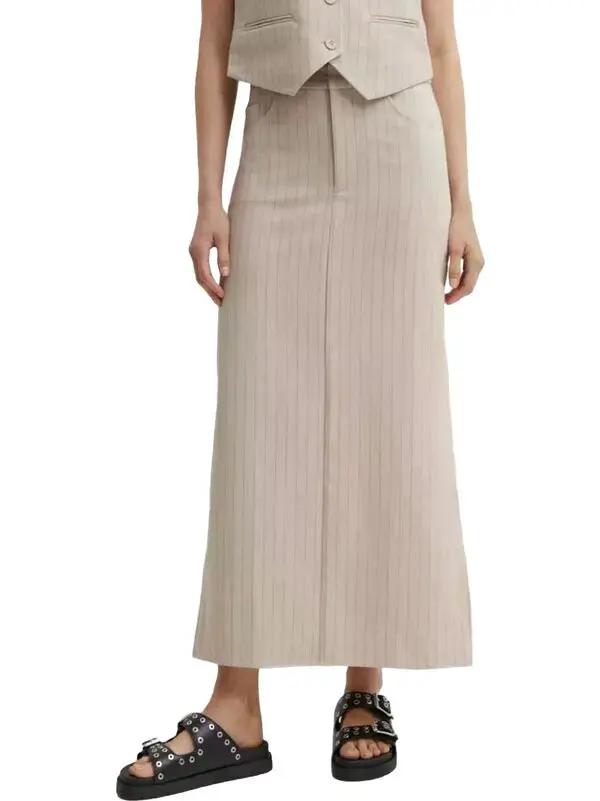 GESTUZ Pinstripe Midi Skirt - Neutrals