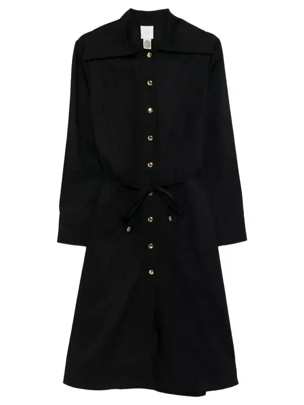 Patou Belted Midi Shirt Dress - Black