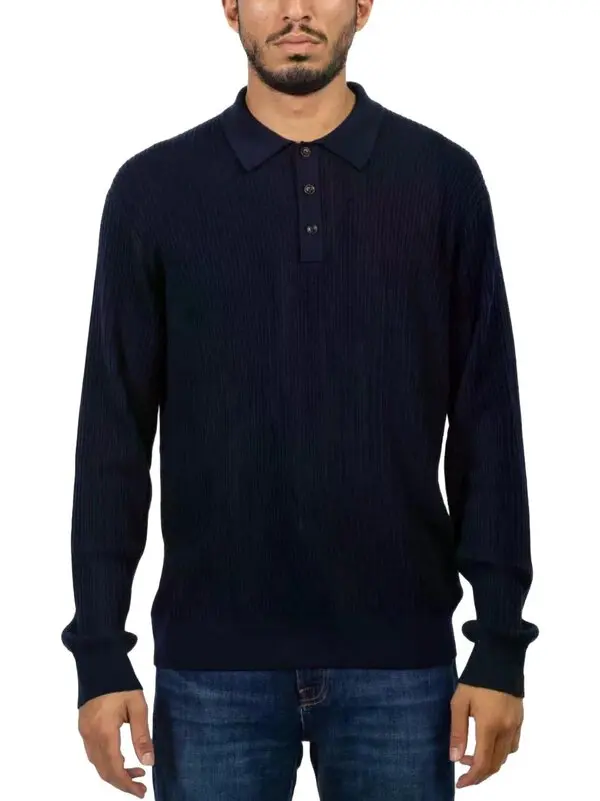 Rag & Bone Crawford Ribbed Long-sleeve Polo Shirt - Blue