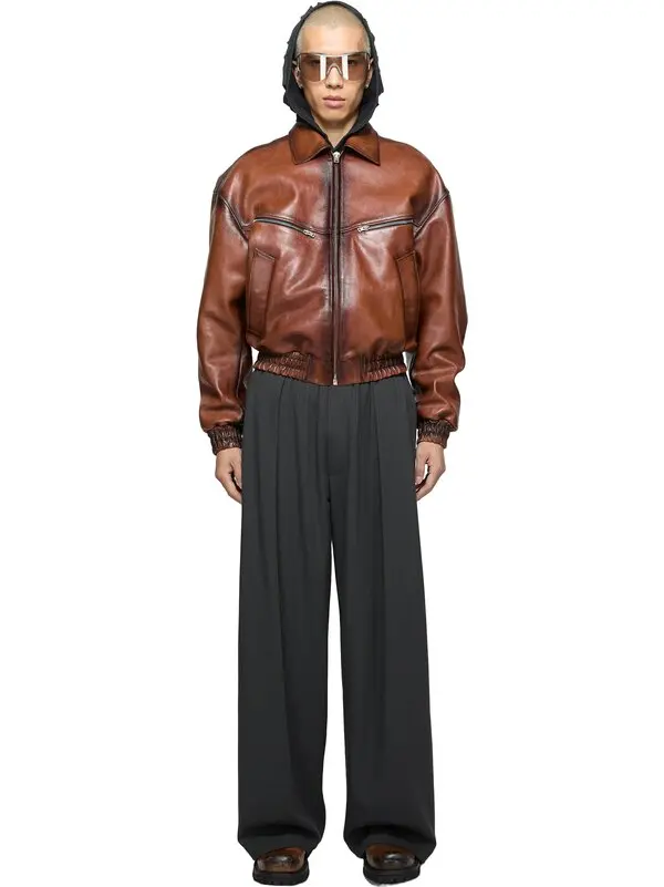 Acne Studios Leather Bomber Jacket - Cognac Brown