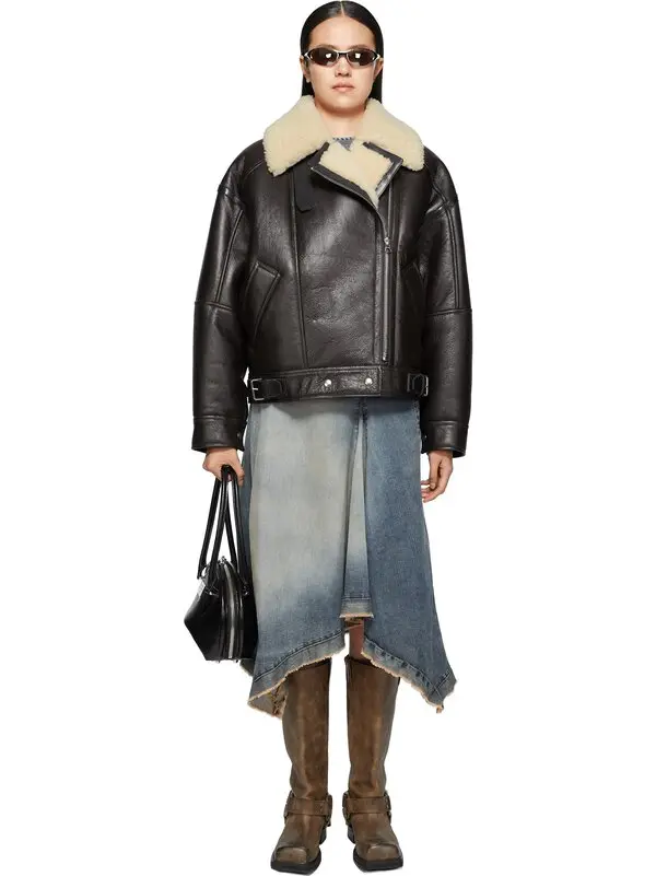 Acne Studios Leather Shearling Jacket - Dark Brown,beige