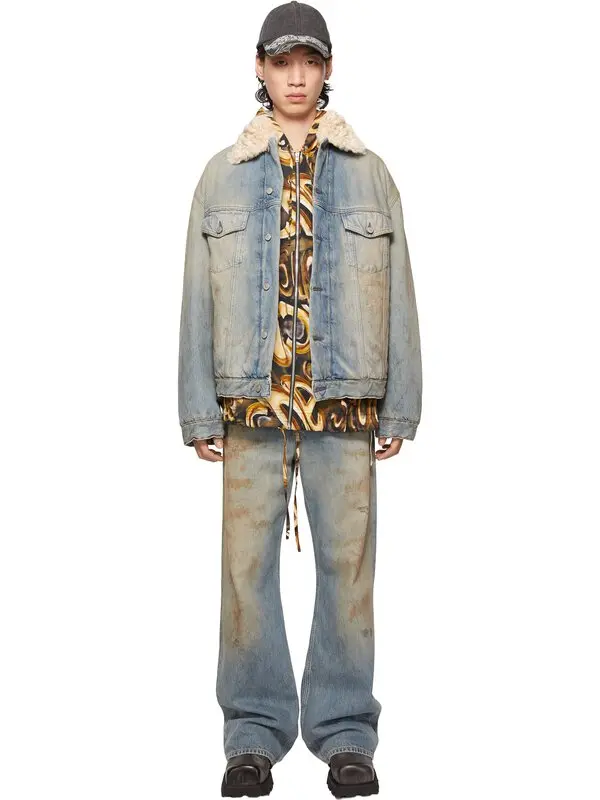 Acne Studios Denim Jacket With Fur Collar - Mid Blue
